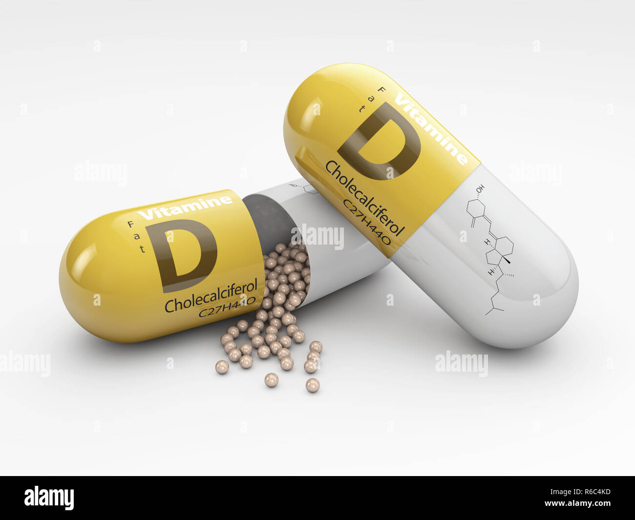 3d Illustration of capsule with vitamin D granules isolated over white ...