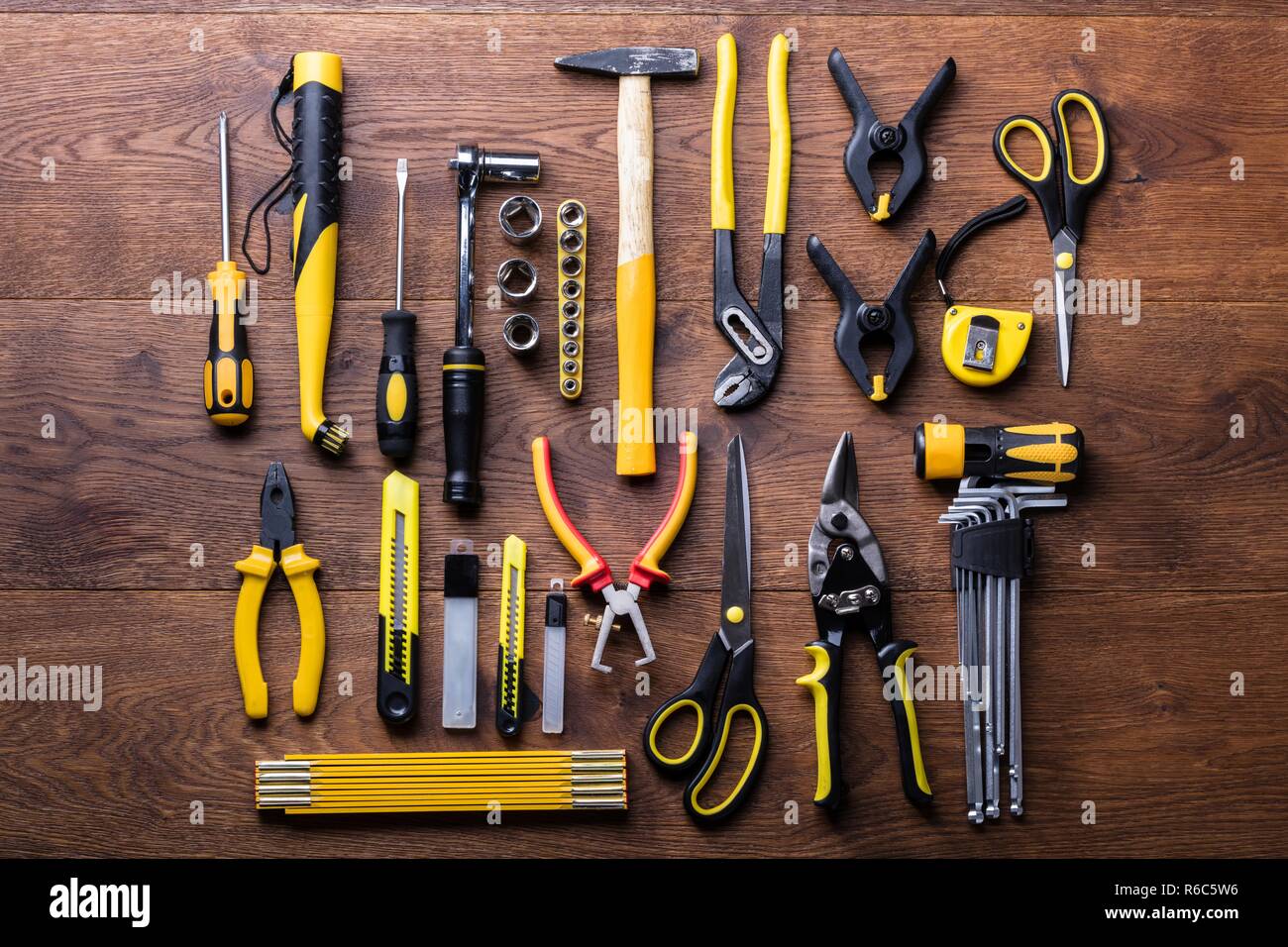 Many Yellow Repair Tools Stock Photo - Alamy
