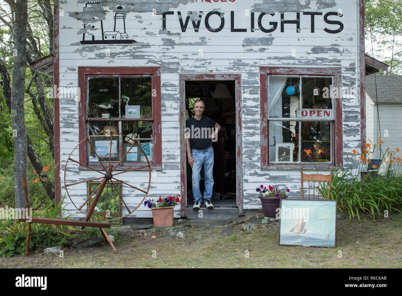 Old retail antique shop in Brunswick, Maine. (Two Lights). Owner has ...