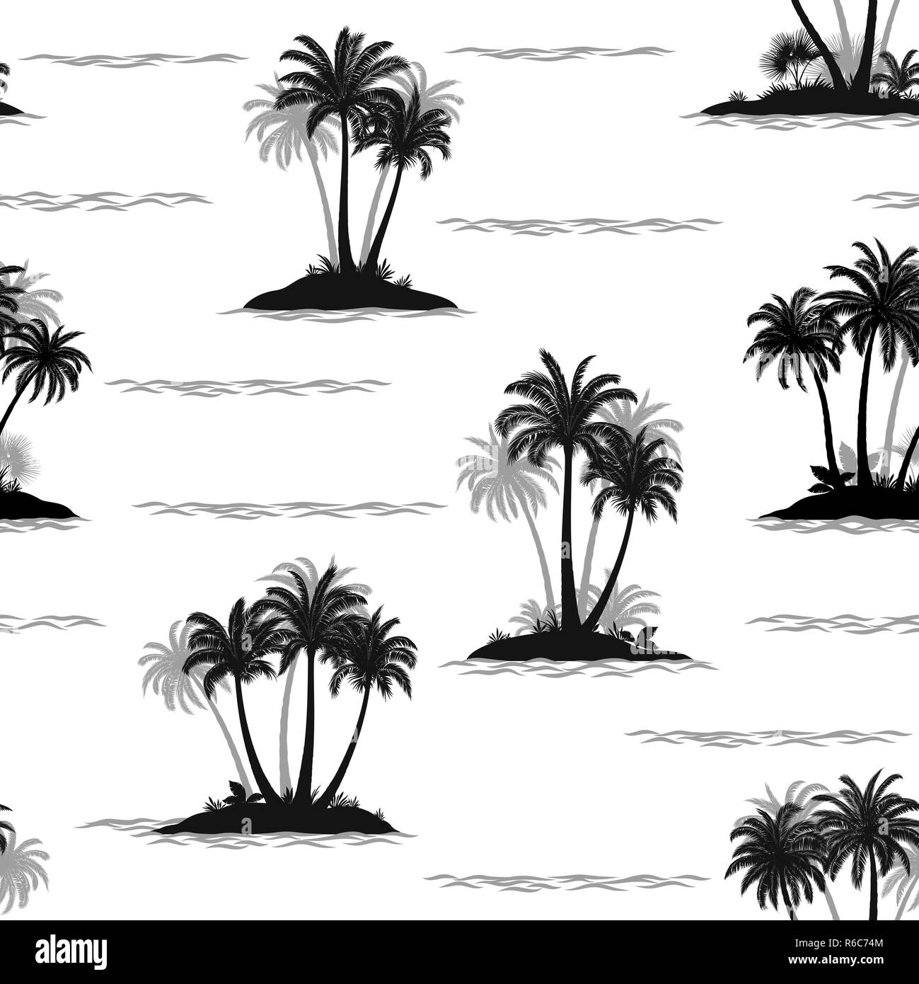 Exotic Seamless Pattern, Tropical Ocean Landscape, Islands with Palms ...