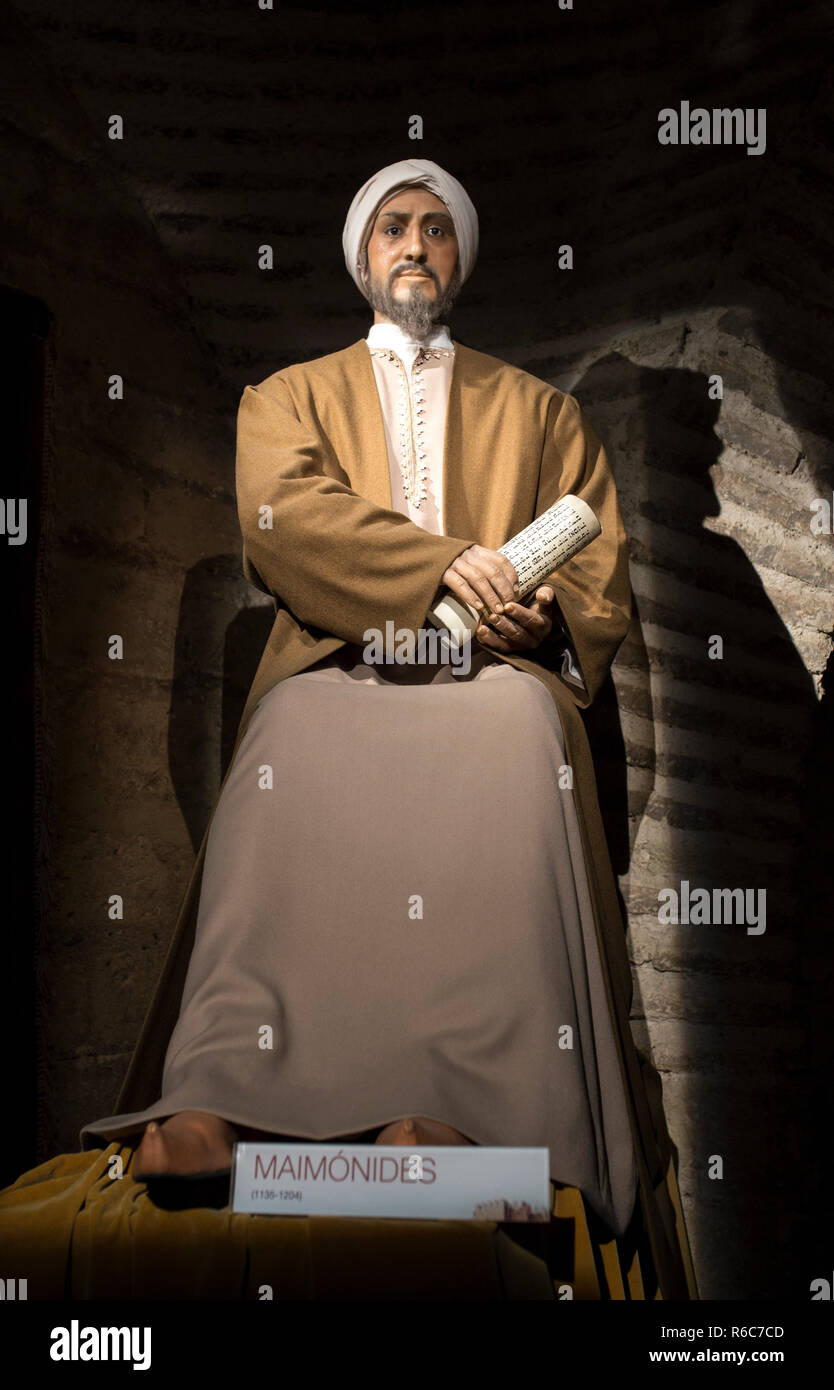 Cordoba, Spain - 2018, Sept 8th: Life-sized sculpture of Maimonides ...