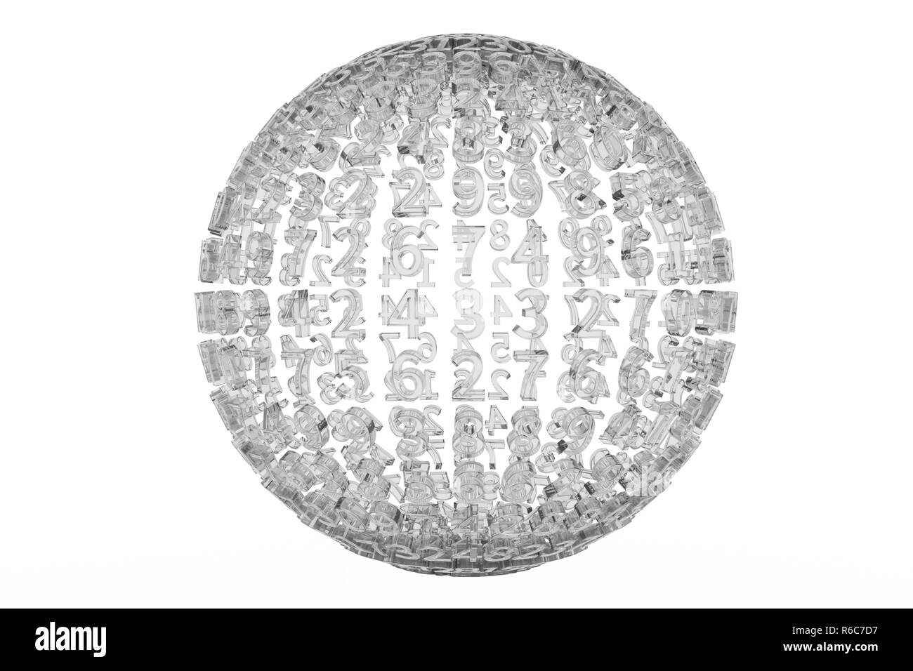 Sphere or planet, made up from number character, CGI typography ...