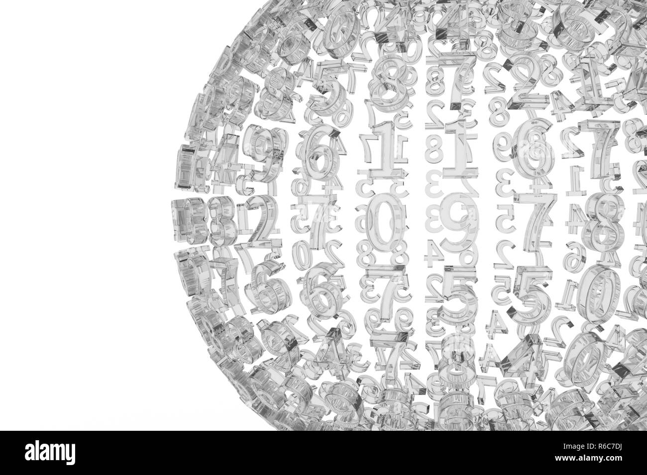 Sphere or planet, made up from number character, CGI typography ...