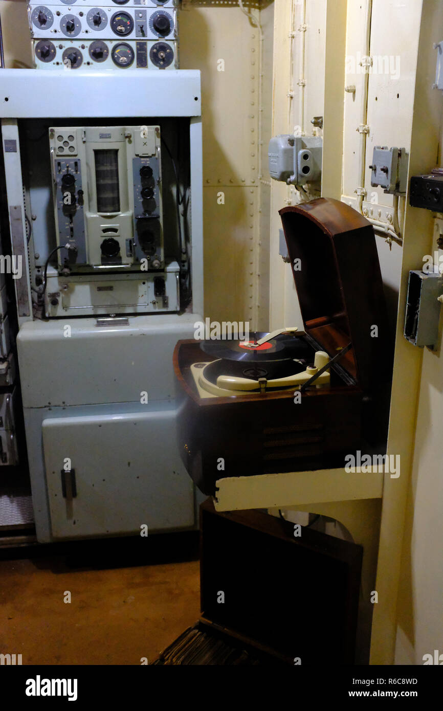 Sound reproduction equipment room on HMS Belfast - London UK Stock ...