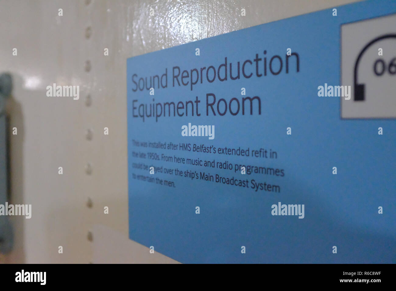 Sound reproduction equipment room on HMS Belfast - London UK Stock ...