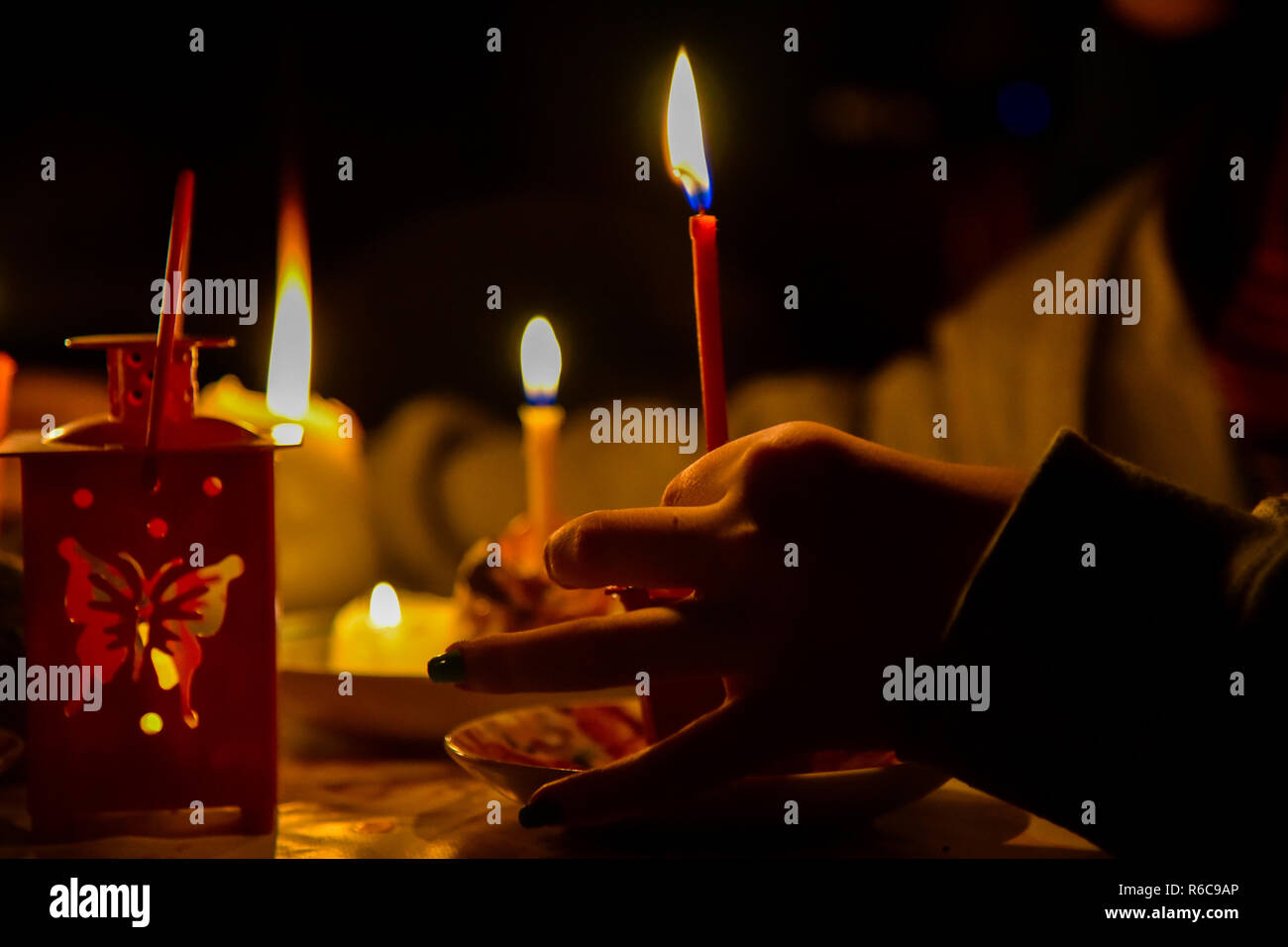 divination ritual a few different candles in the night Stock Photo - Alamy