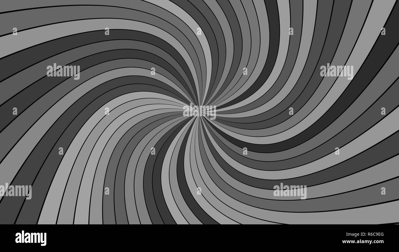 Grey geometrical abstract spiral background with curved striped rays ...
