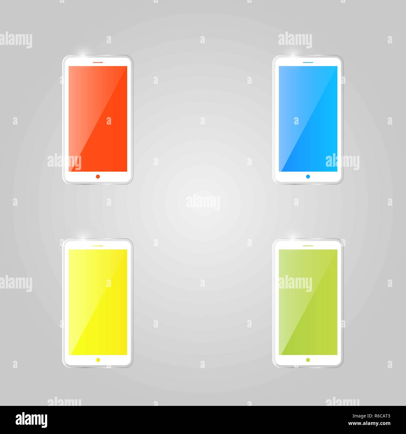 Colored shiny glass mobile phone icons on gray background. Vector ...