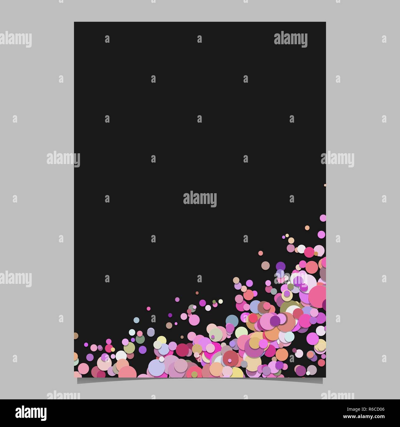 Blank abstract curved confetti flyer background template with dispersed ...
