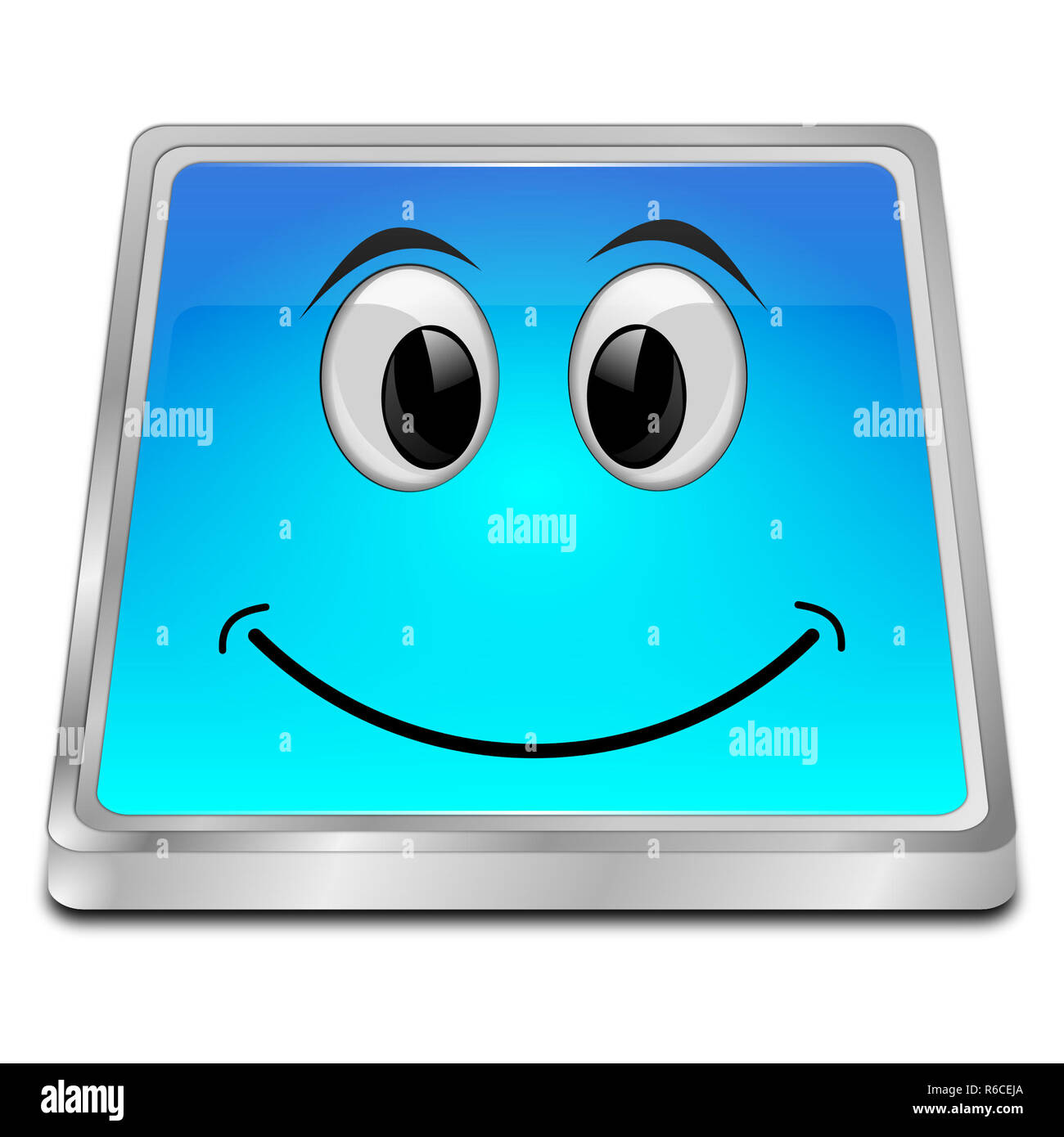 glossy blue Button with smiling face - 3D illustration Stock Photo - Alamy