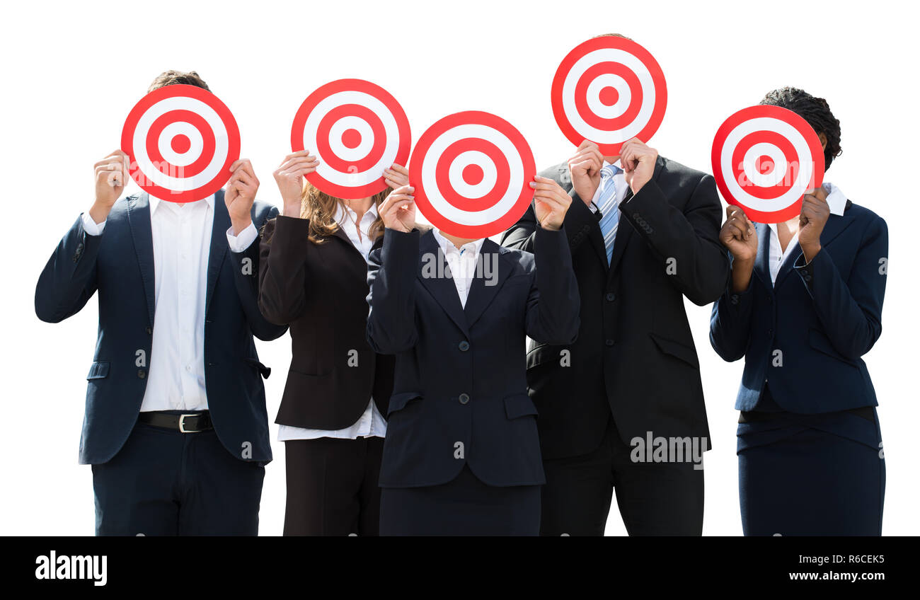 Businesspeople Hiding Face With Dartboard Stock Photo - Alamy