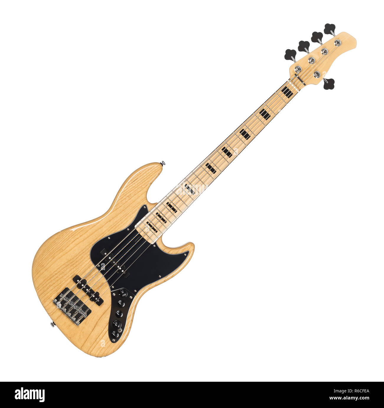 Wooden Electric Bass Guitar Isolated on White Background Stock Photo ...