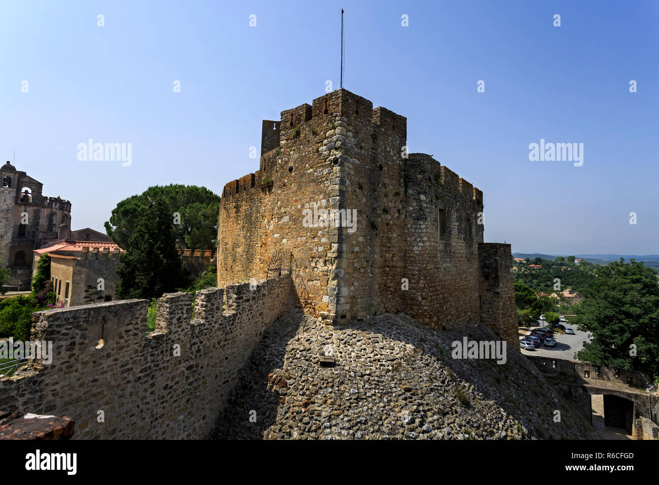 View of the keep tower of the medieval castle built in the 12th century ...
