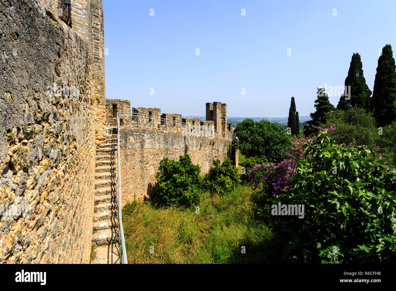 View of the rampart of the medieval castle built in the 12th century by ...