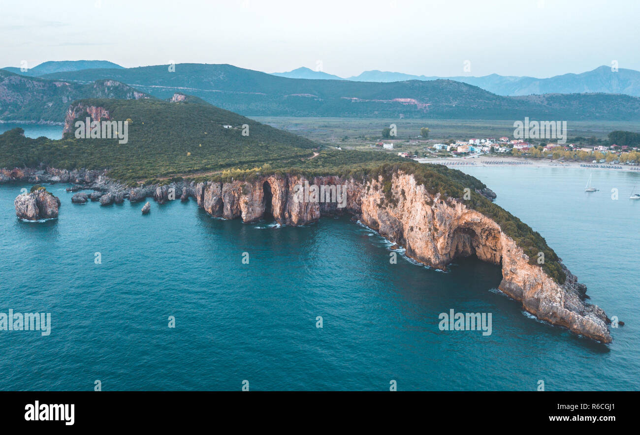 Astonishing landscape overlooking the greek coast. Wild islands and ...