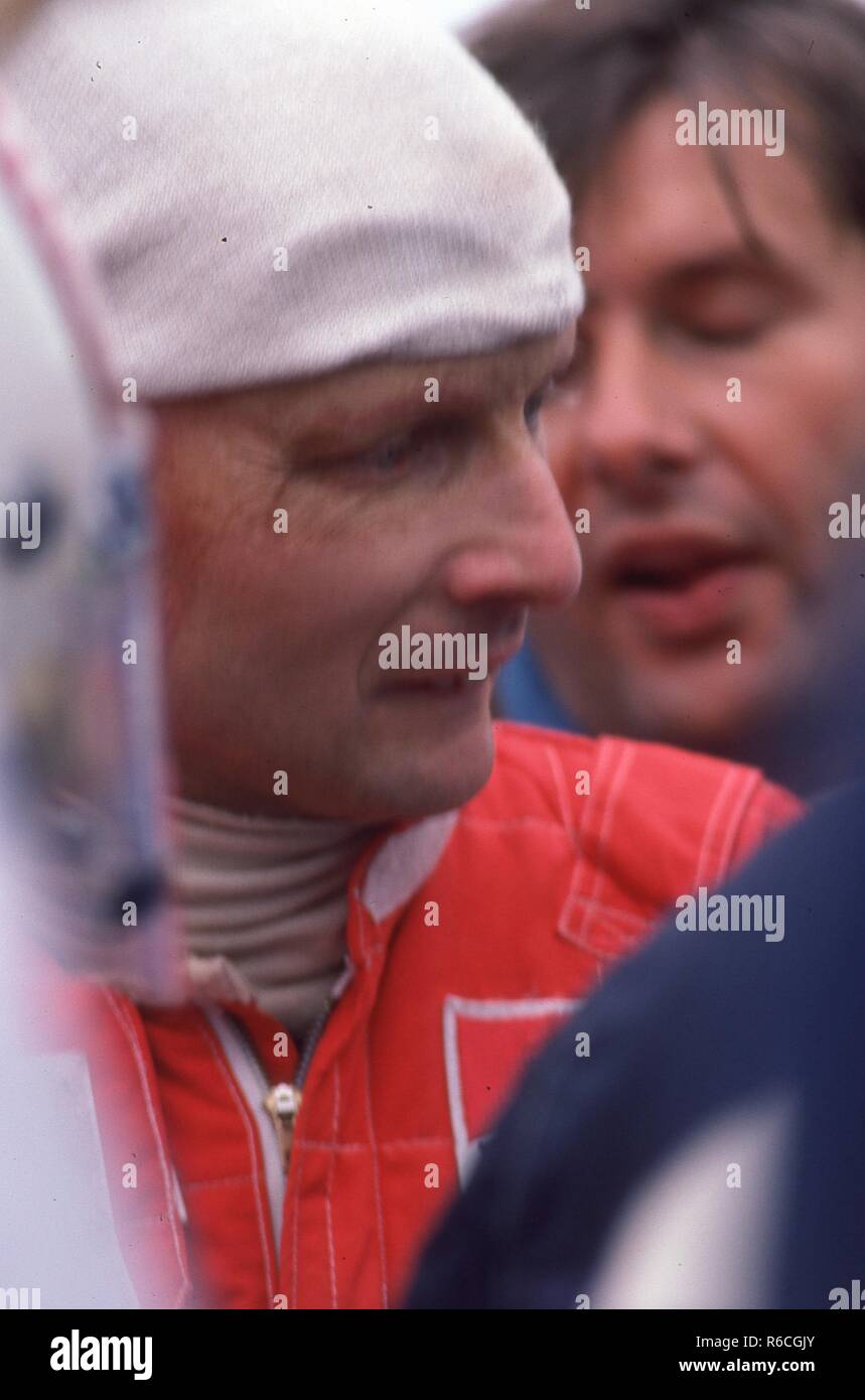 Ferrari driver, Nikki Lauda with fireproof belaclava Stock Photo - Alamy