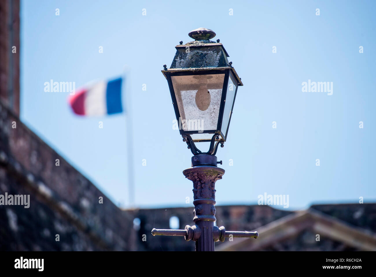 French Flag With Street Lantern Stock Photo - Alamy
