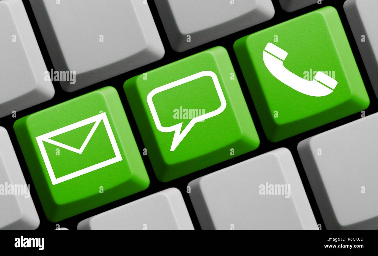 green computer keyboard with contact icons Stock Photo - Alamy