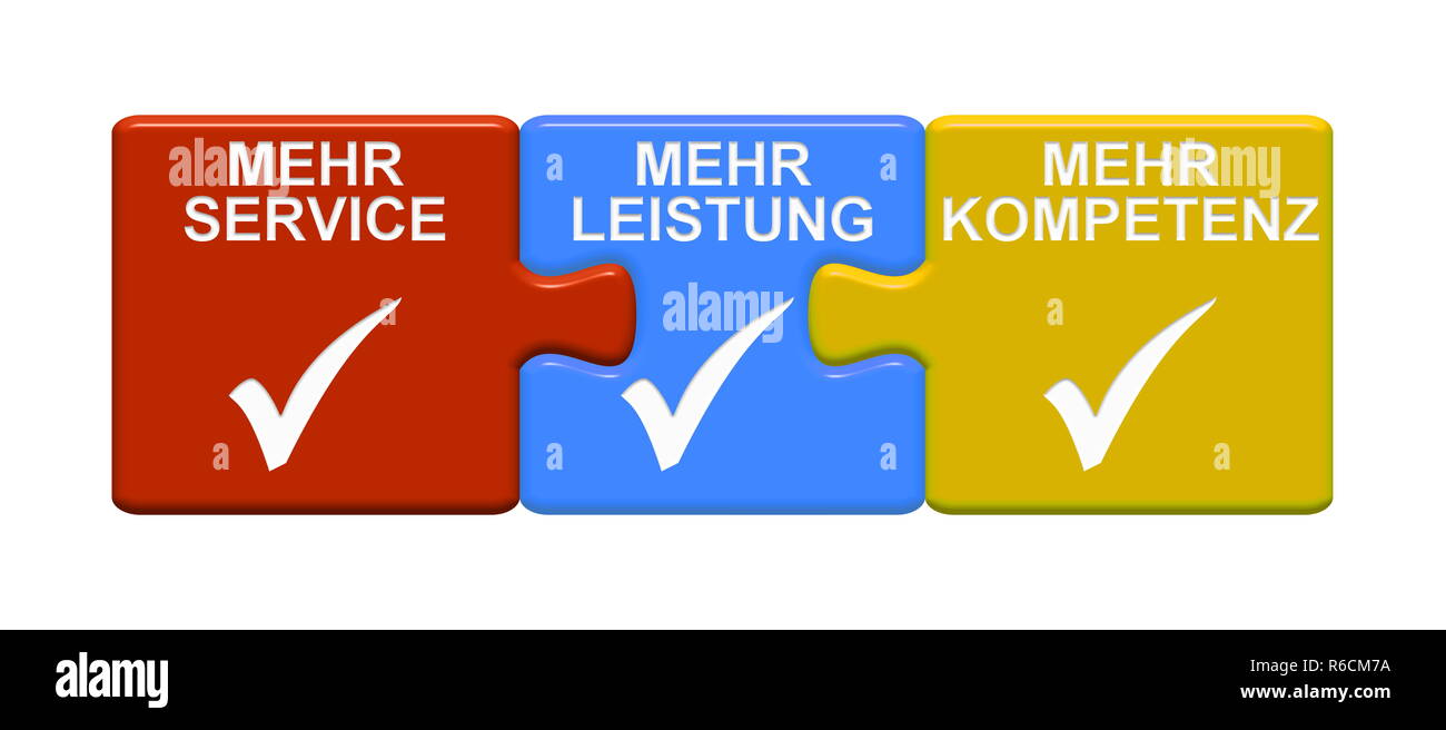 3 puzzle buttons show more service,more power,more competence Stock ...