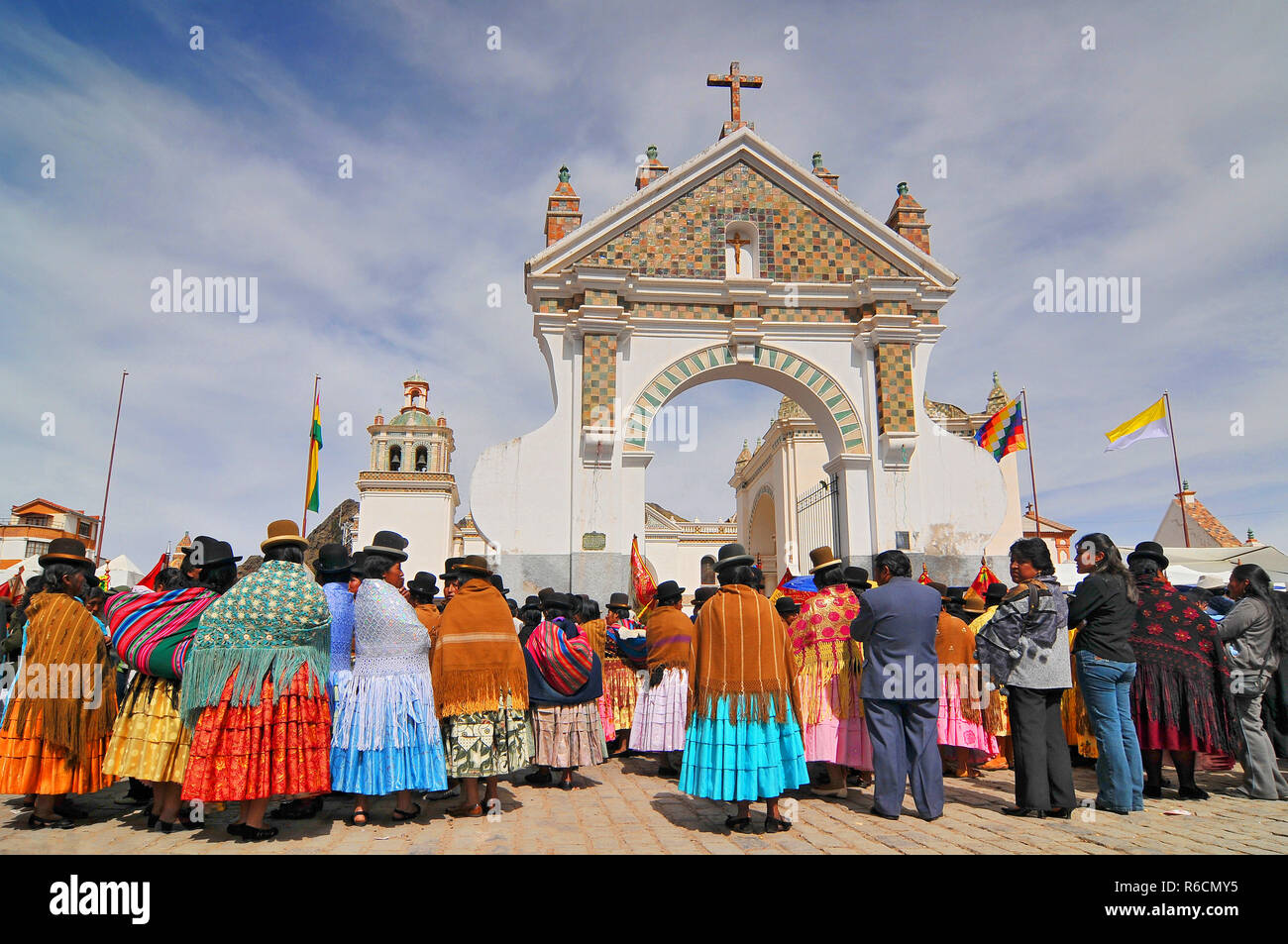 Bolivia, Copacabana, Typical Traditional Bolivian Women Near Basilica ...