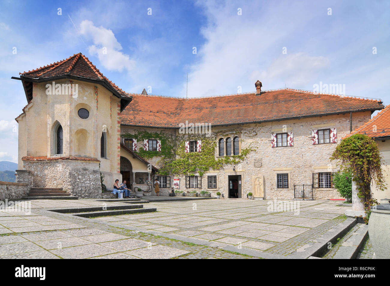 Slovenia, Bled, Bled Castle, Buildings Around The Lower Courtyard Stock ...