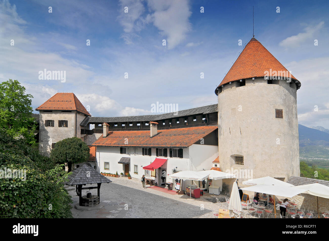 Slovenia, Bled, Bled Castle, Buildings Around The Lower Courtyard Stock ...