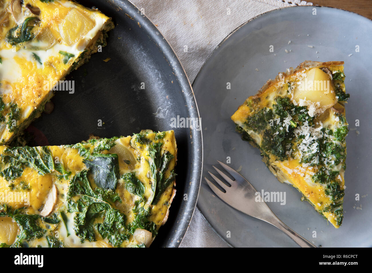 Frittata in Pan with Slice Stock Photo - Alamy