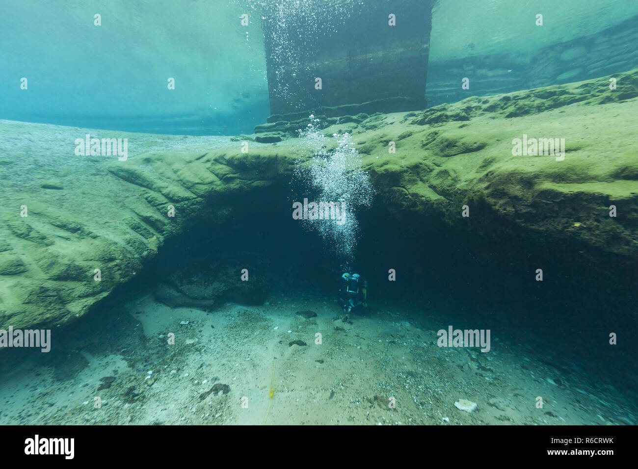 divers underwater caves diving Florida Jackson Blue cave USA Stock ...