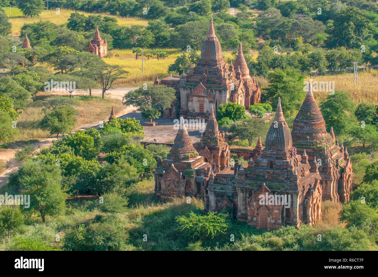 Aerial View Of Pagodas On The Bagan Plain At Dawn Stock Photo - Alamy