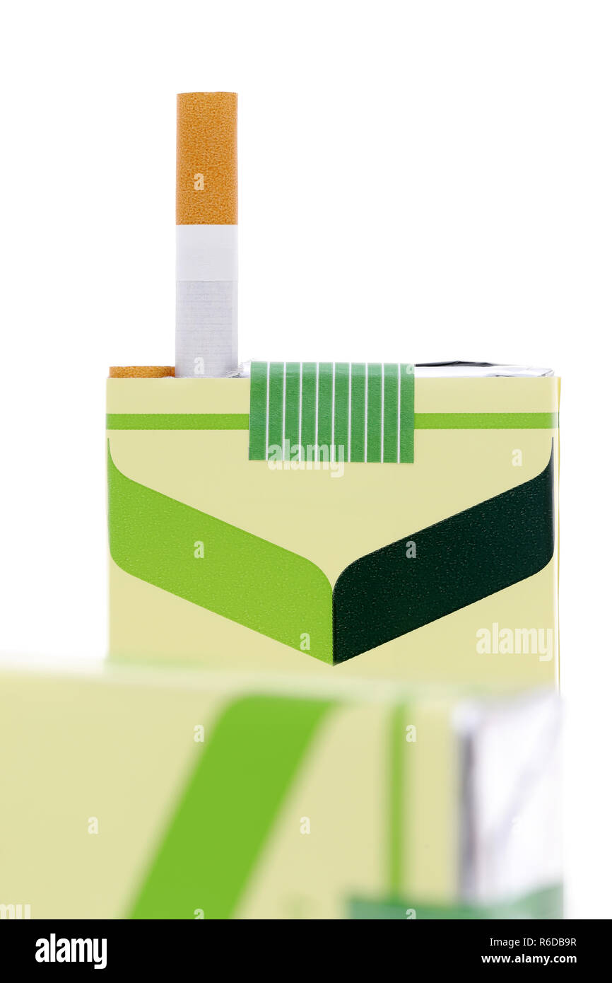 Close up of cigarette packet isolated on white background Stock Photo ...