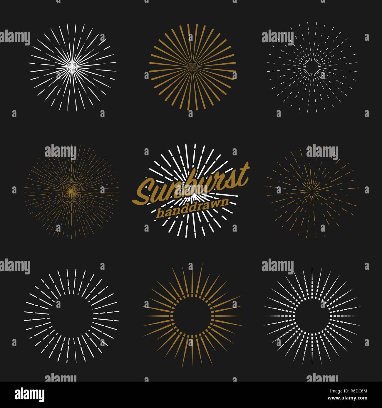Set of sun bursting rays. vintage background for emblems and logos hand ...