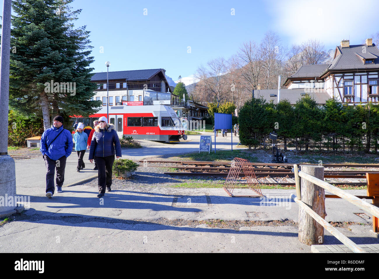 Electric Tatra train at Tatranská Lomnica, Slovakia Stock Photo - Alamy