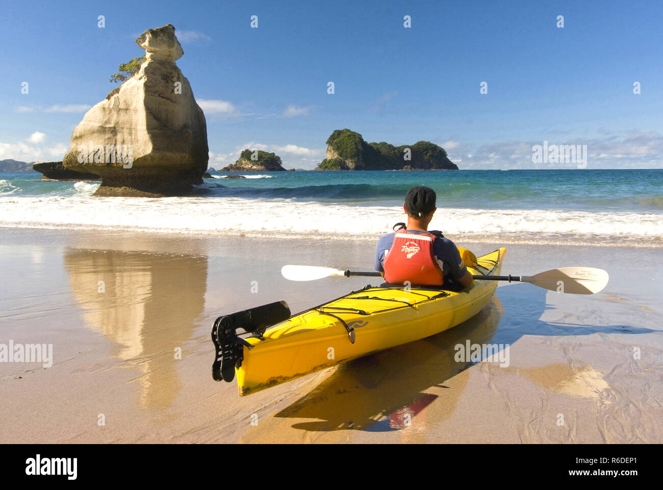 New Zealand, Coromandel Peninsula, Man On Kayak Stock Photo - Alamy