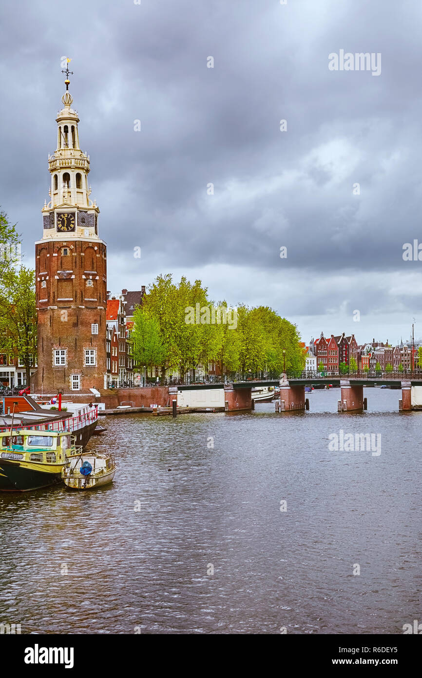 Clock Tower in Amsterdam Stock Photo - Alamy