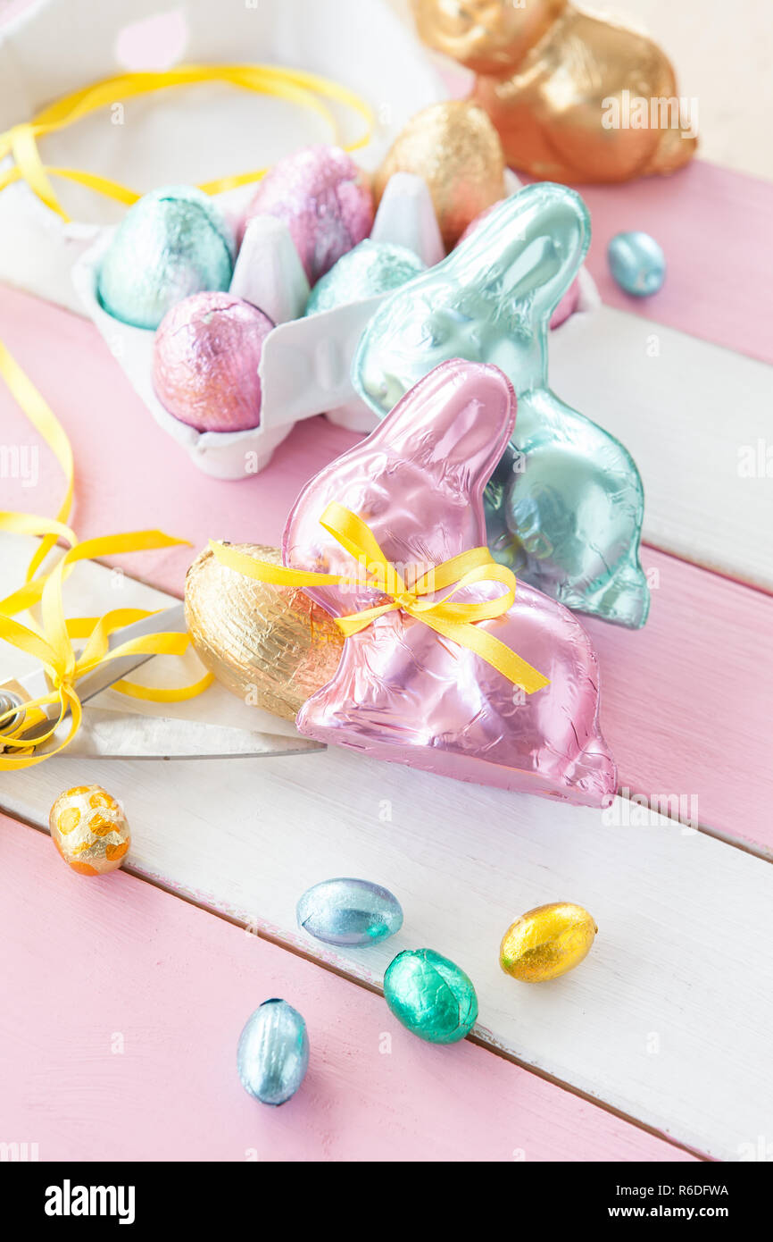 colorful easter bunnies and eggs Stock Photo - Alamy