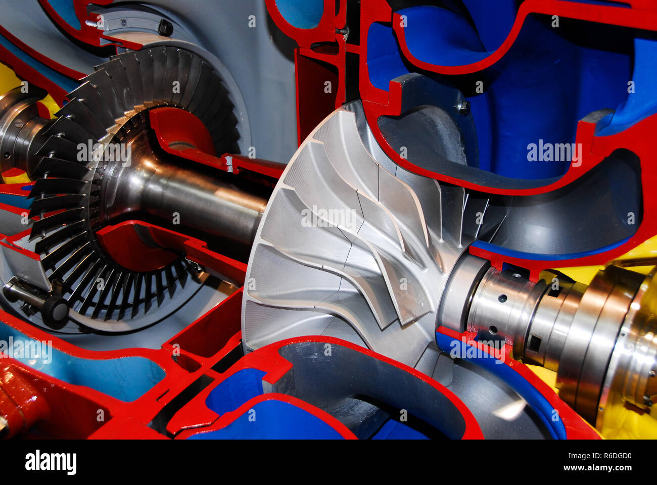 Machnine turbine rotor blades closeup Stock Photo - Alamy