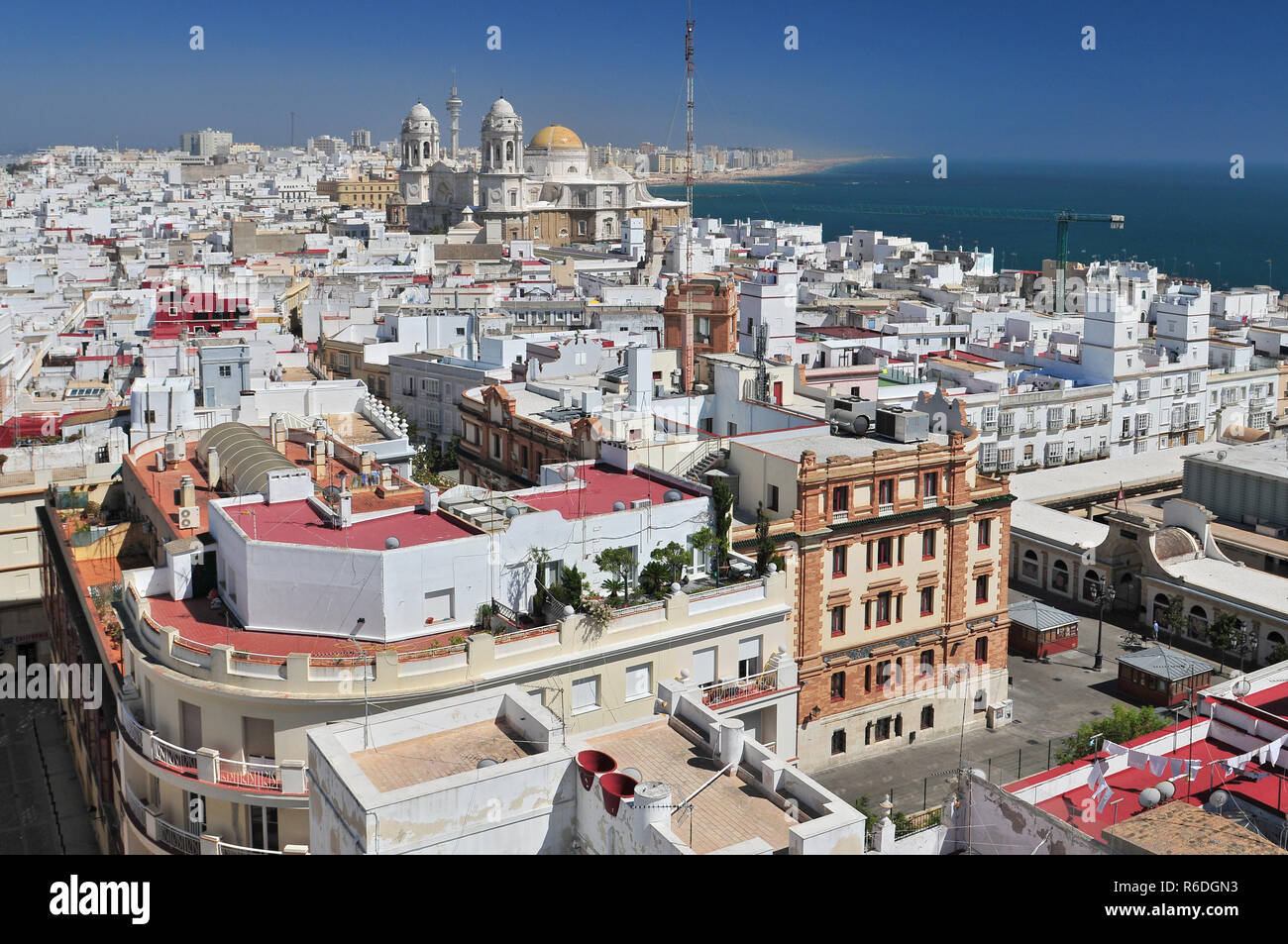 View From Torre Tavira Tower To Cadiz Cathedral, Also New Cathedral ...