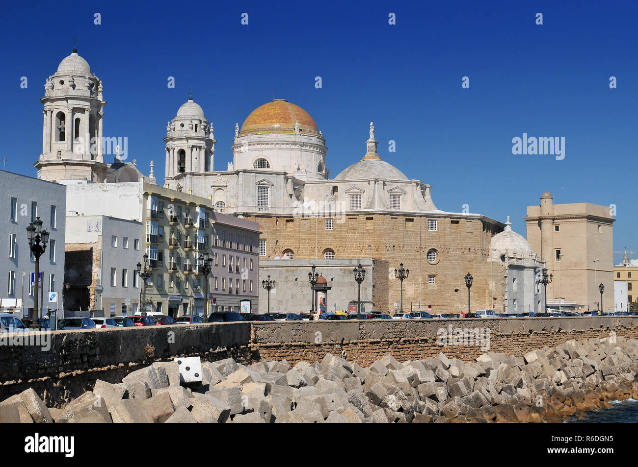 The Seafront Promenade With The Cathedral In The Background Cadiz ...