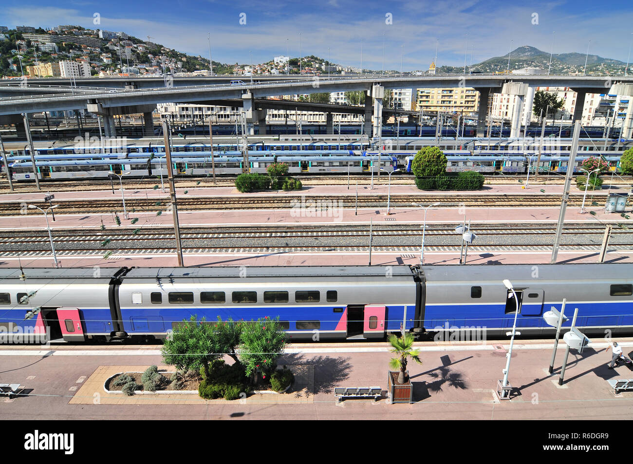 View From Above Of The Nice-Ville Train Station And Tgv Trains In Nice ...