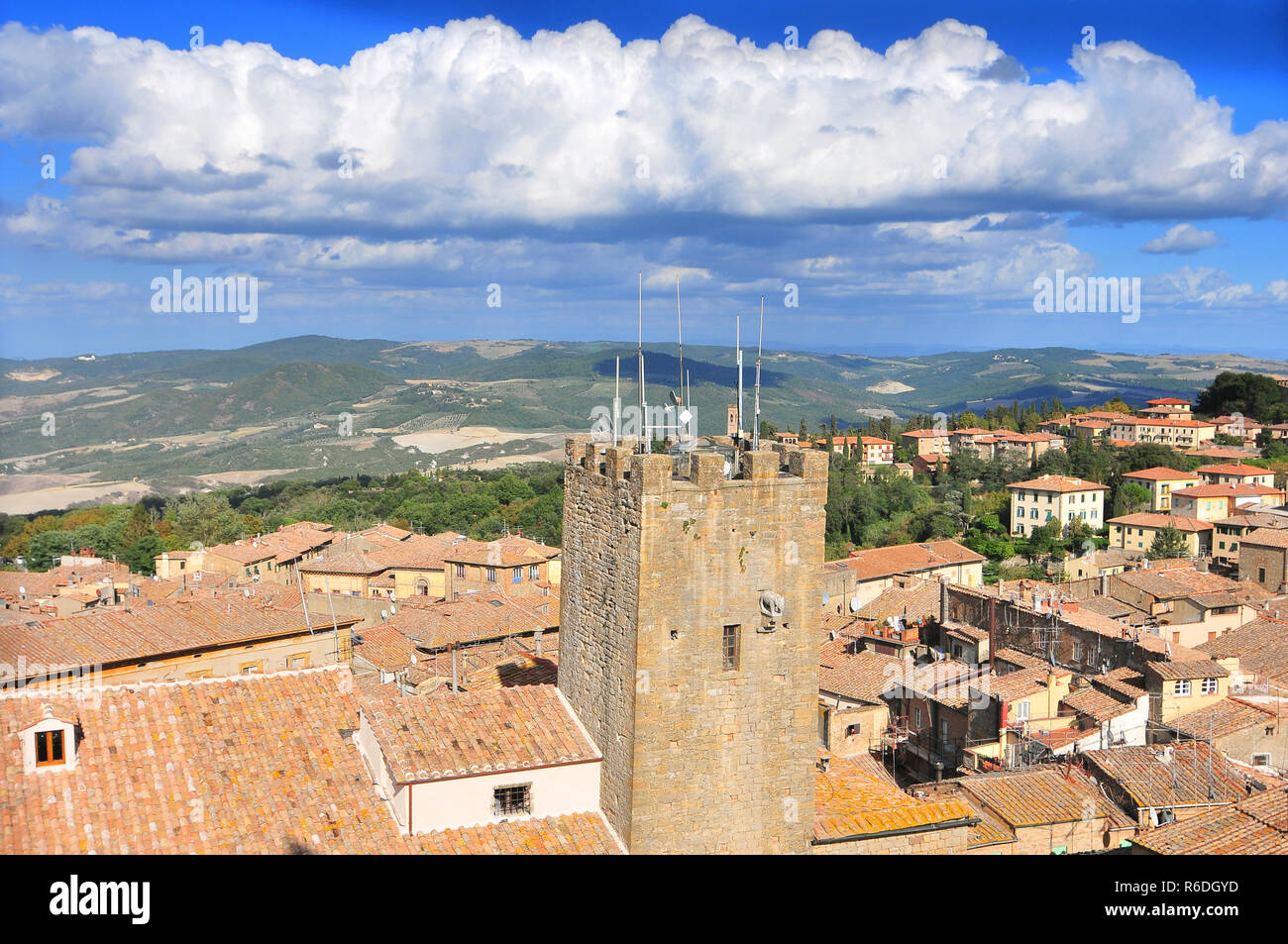Volterra, Tuscany, Italy View Over Town Roofs And Sightseen Over The ...