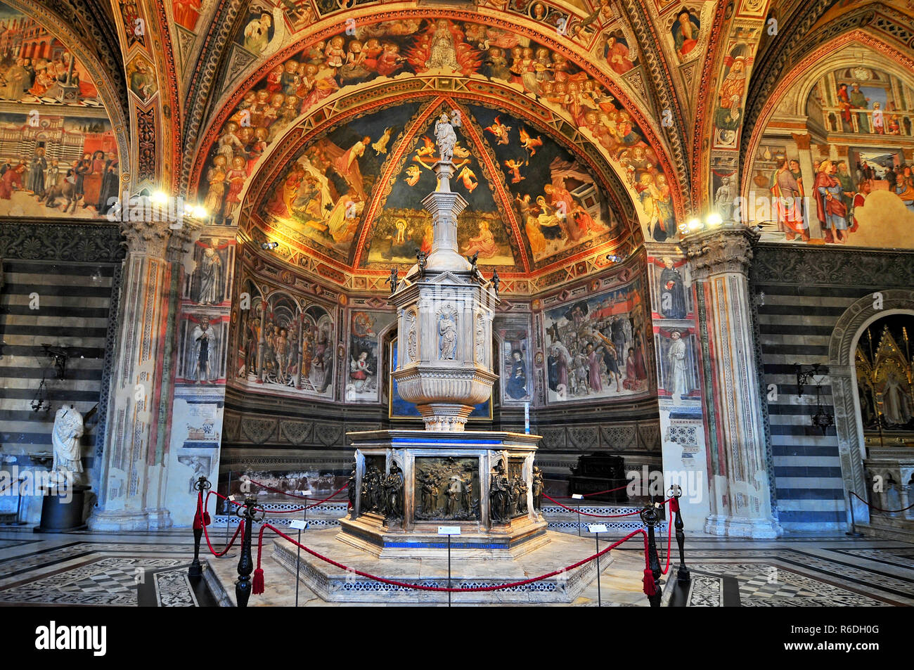 Font In Siena Baptistry, With Marble Tabernacle And Statue By Jacopo ...