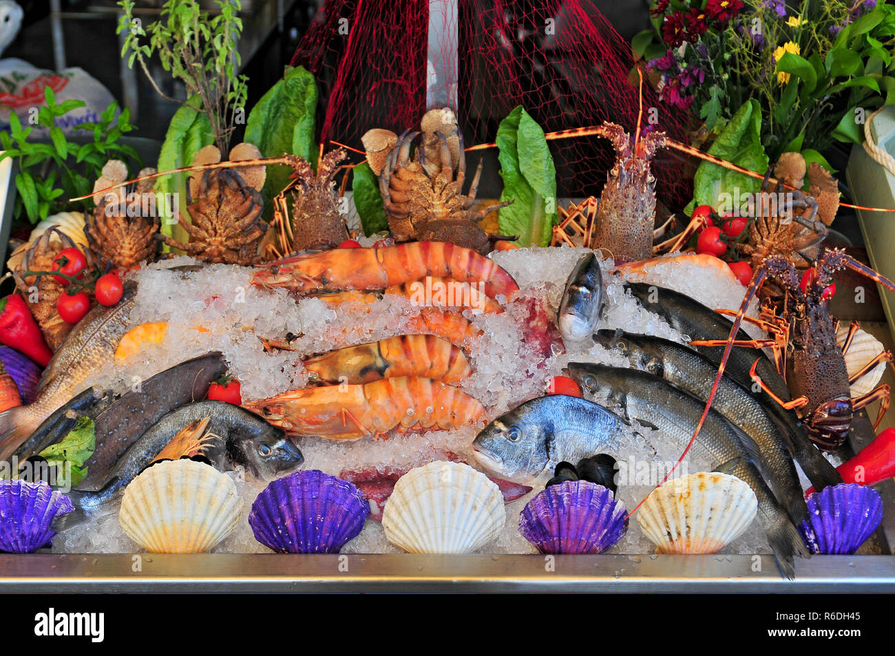 Fish And Shellfish Displayed In Front Of A Restaurant In The Harbour Of ...