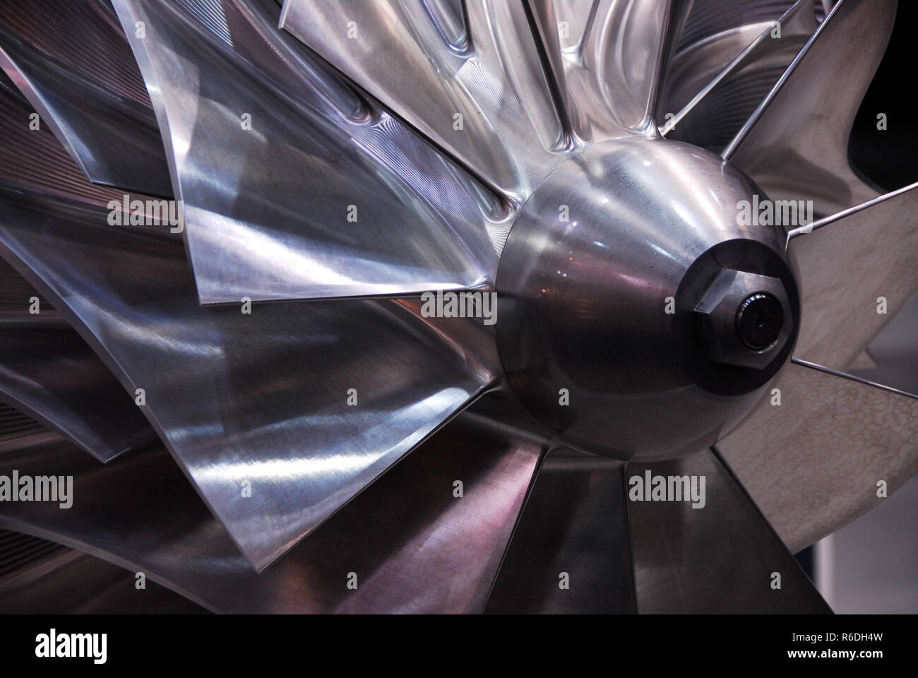 Machnine turbine rotor blades closeup Stock Photo - Alamy