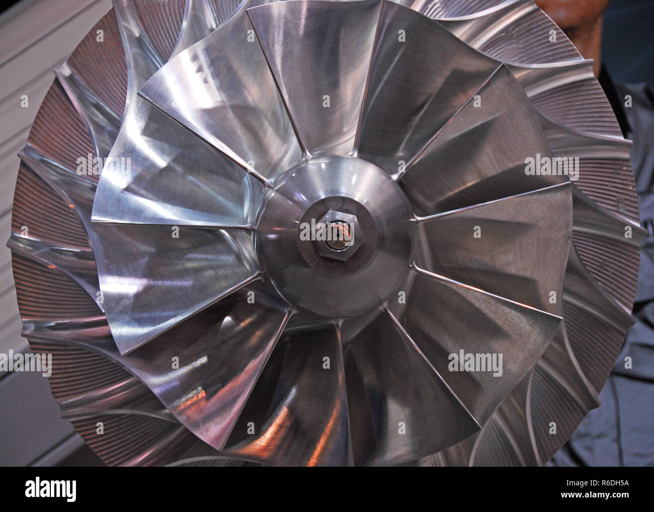 Machnine turbine rotor blades closeup Stock Photo - Alamy