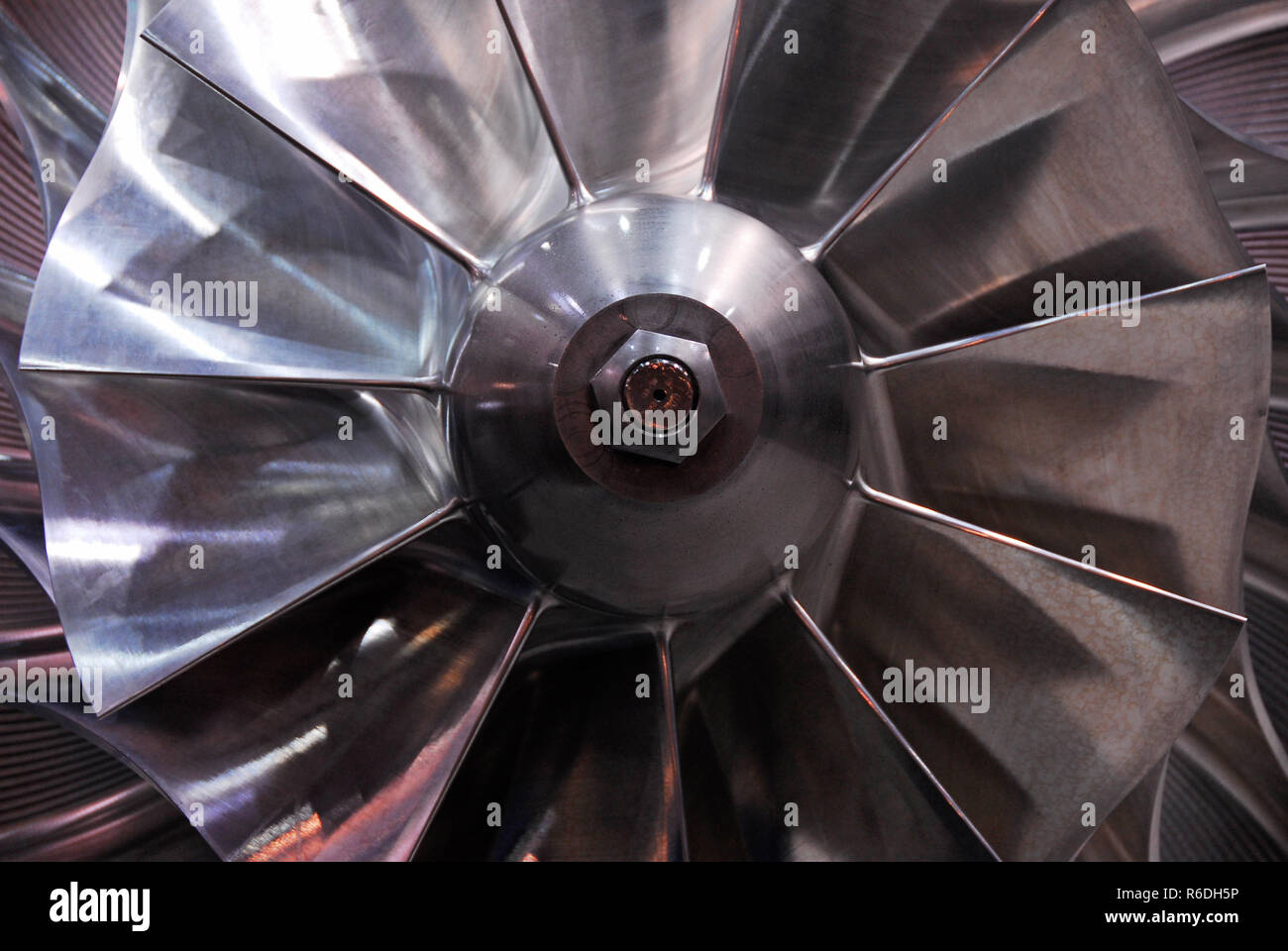 Machnine turbine rotor blades closeup Stock Photo - Alamy