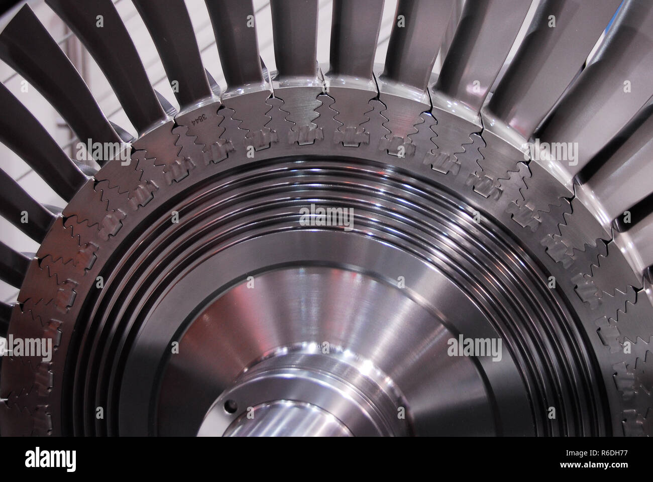 Machnine turbine rotor blades closeup Stock Photo - Alamy