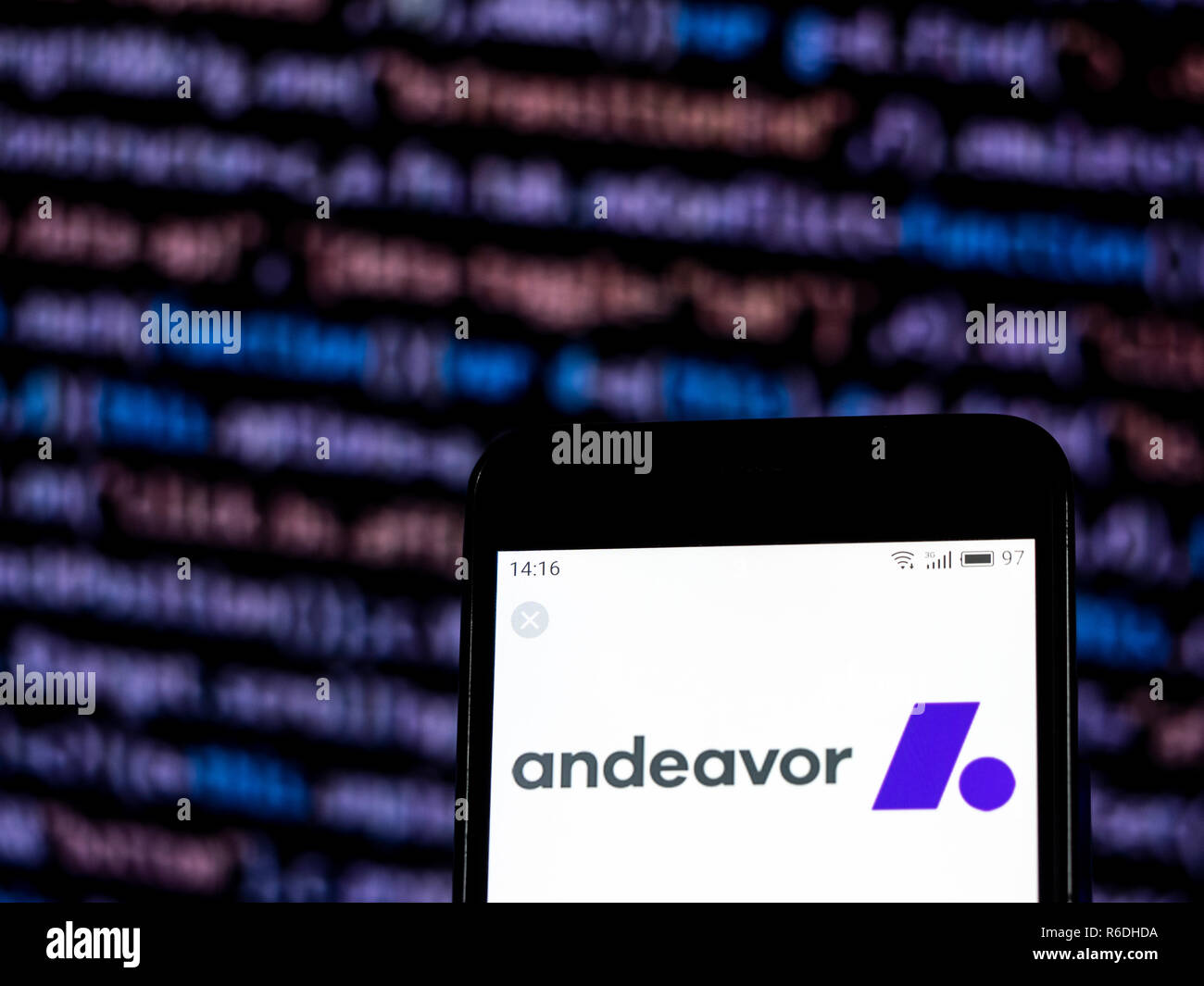 Andeavor Petroleum refineries company logo seen displayed on smart ...