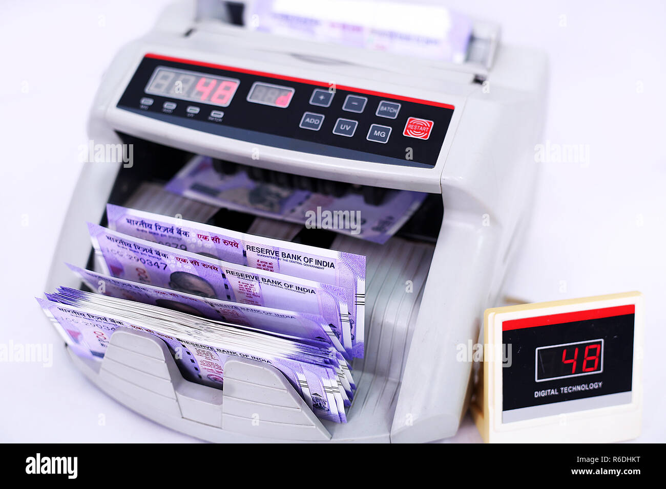 Money counting machine for Indian banknote machine. Isolated on the ...