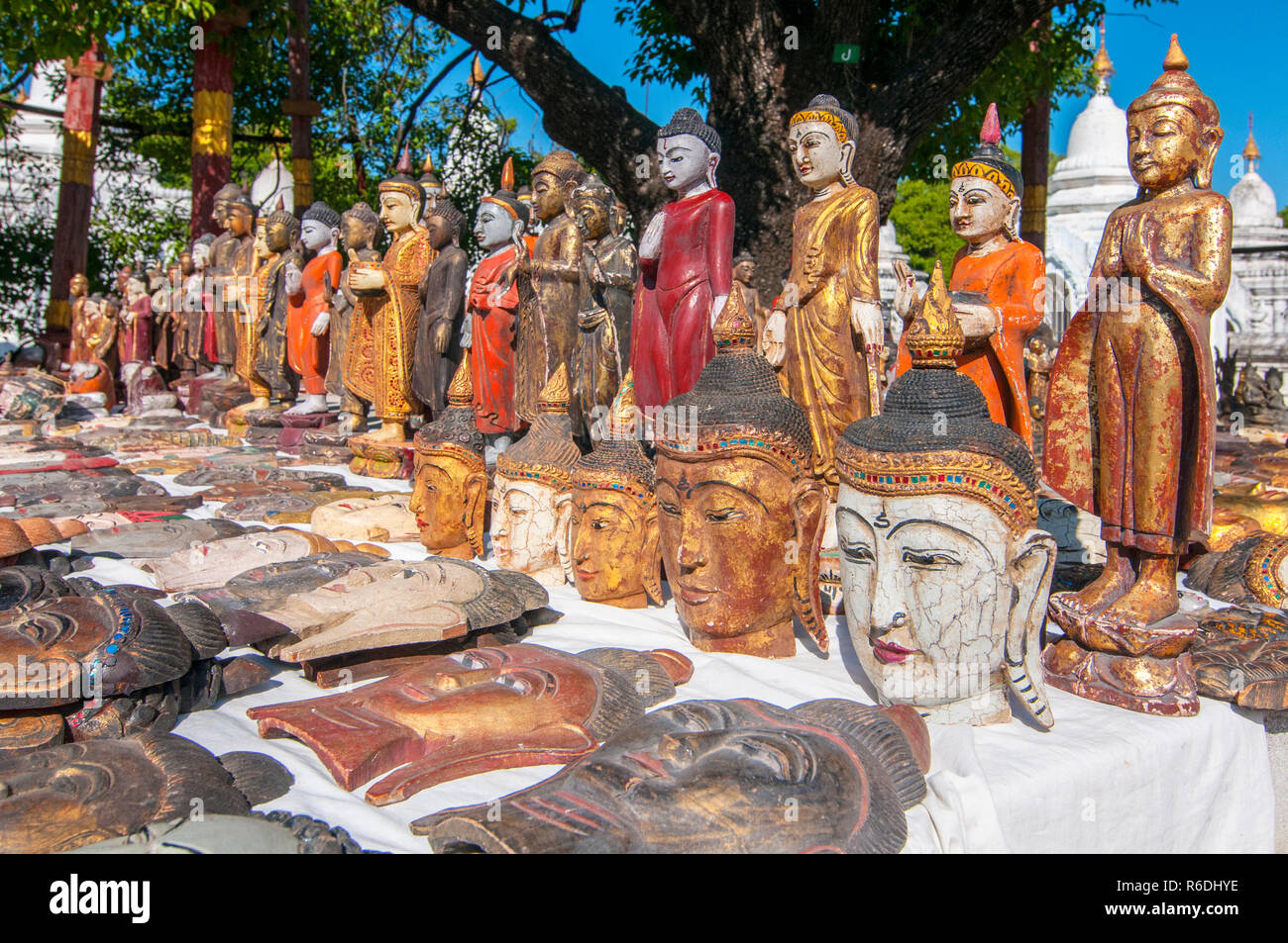 Wooden Buddha Mask, Hand-Made Souvenirs On The Market At Kuthodaw ...