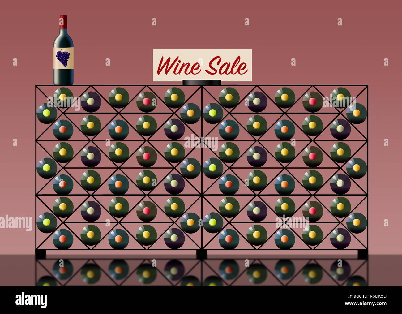 Wine bottles are seen in a wine rack and a "wine sale" sign is on the ...